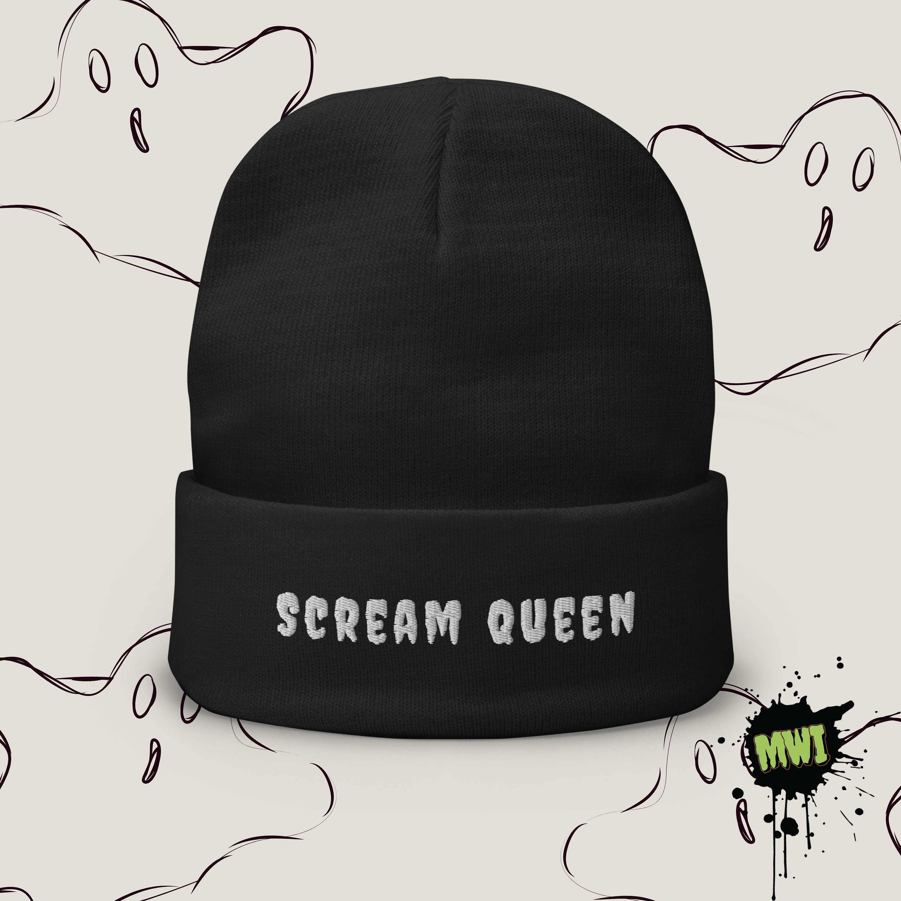 Scream Queen Halloween Horror Movie Embroidered Beanie, Horror Movie ...