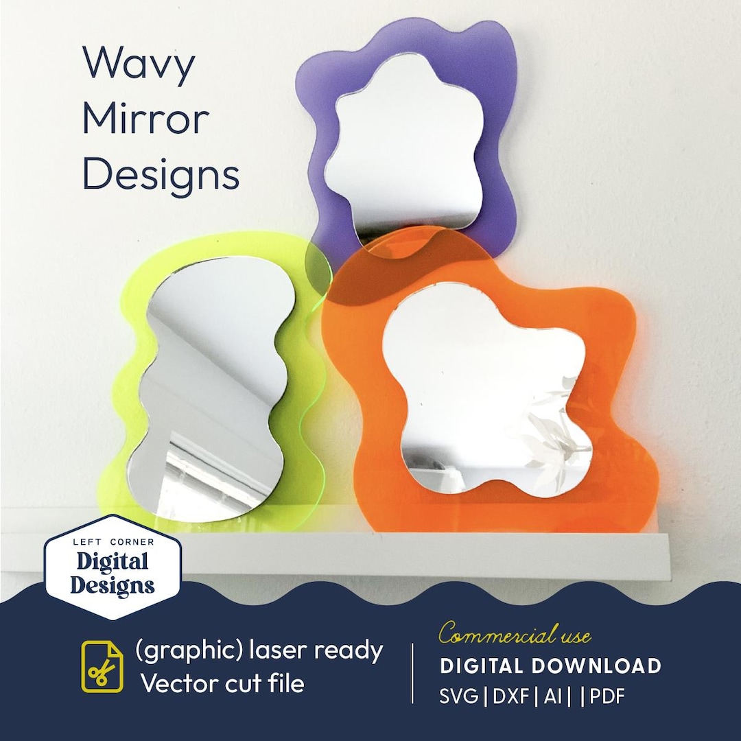 Laser Files for Wavy Mirror Modern Mirror Template for Acrylic Squiggly ...