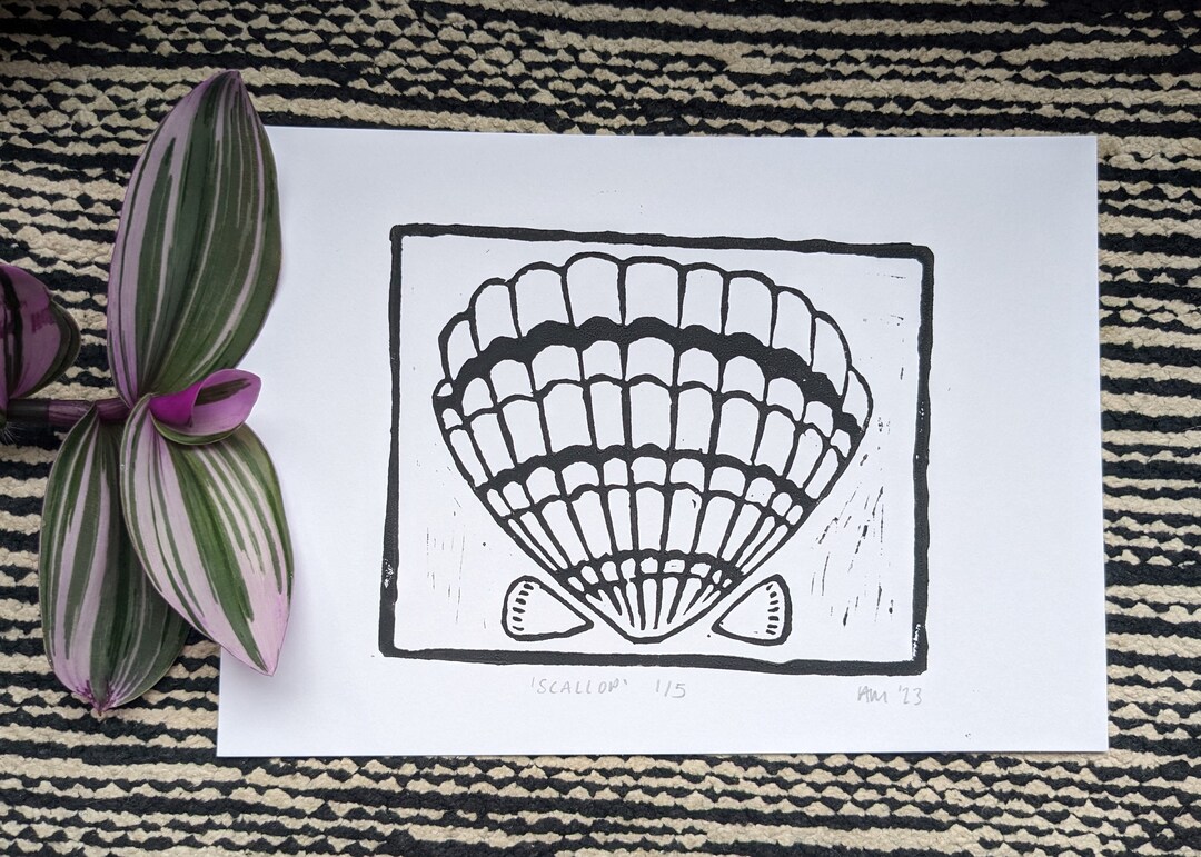Scallop - Original Seashell Lino Print - Etsy