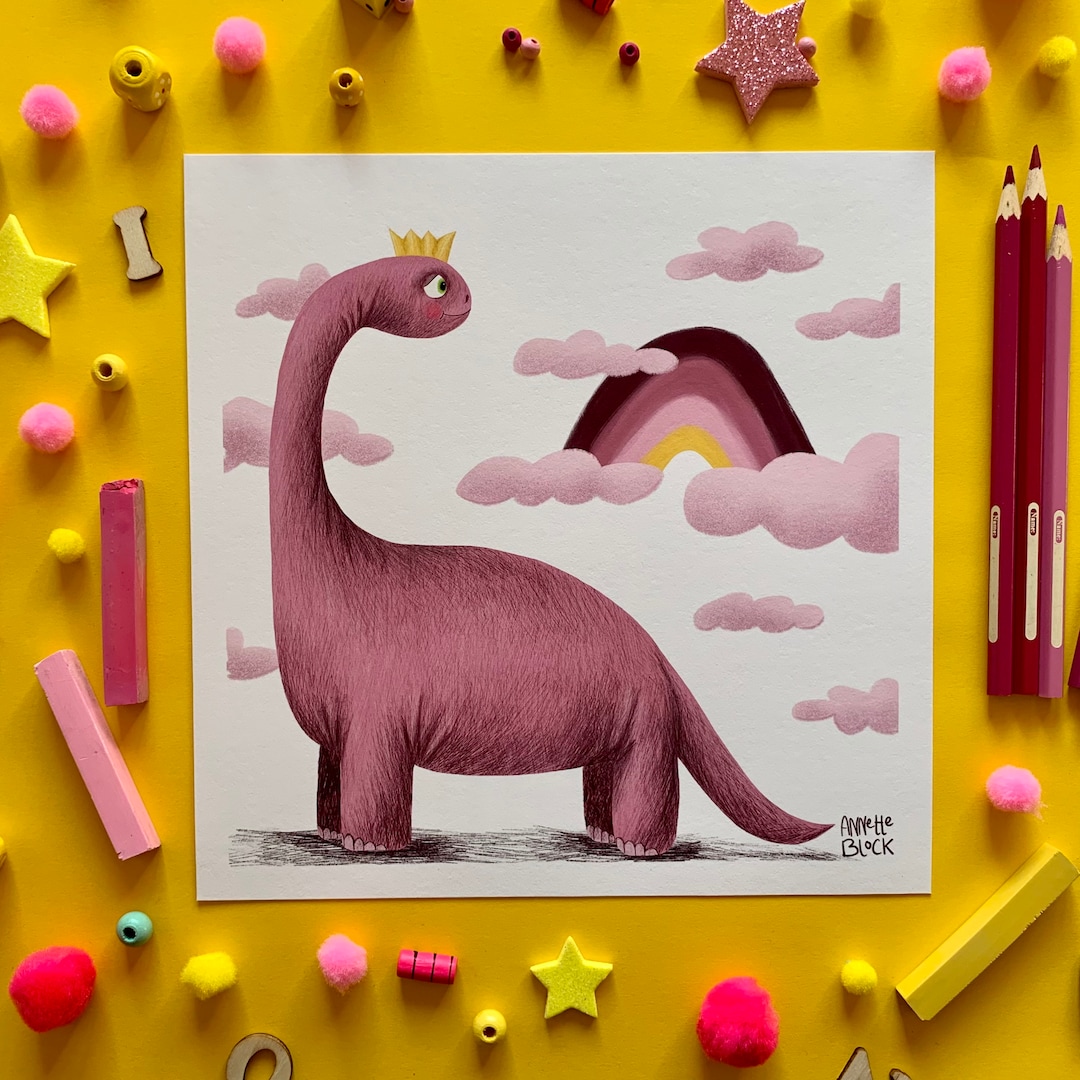 Pink Dinosaur Brachiosaurus I Fine Art Print - Etsy UK