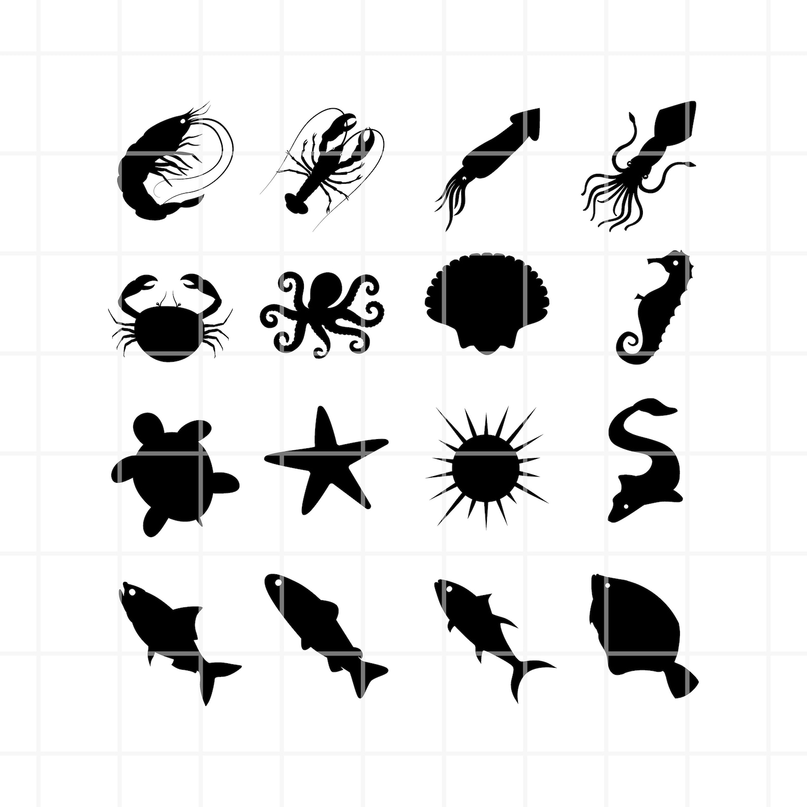 Seafood Vektor SVG Clipart: Fisch, Krabbe, Garnele (Digitaler Download ...