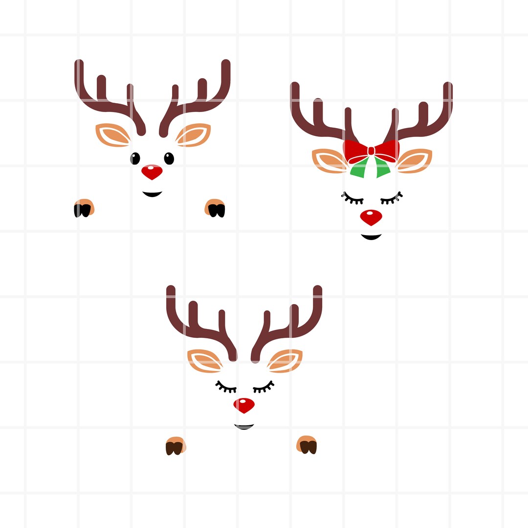 Reindeer Face Svg. Reindeer Face Cut File. Deer Cutting Set. Christmas ...