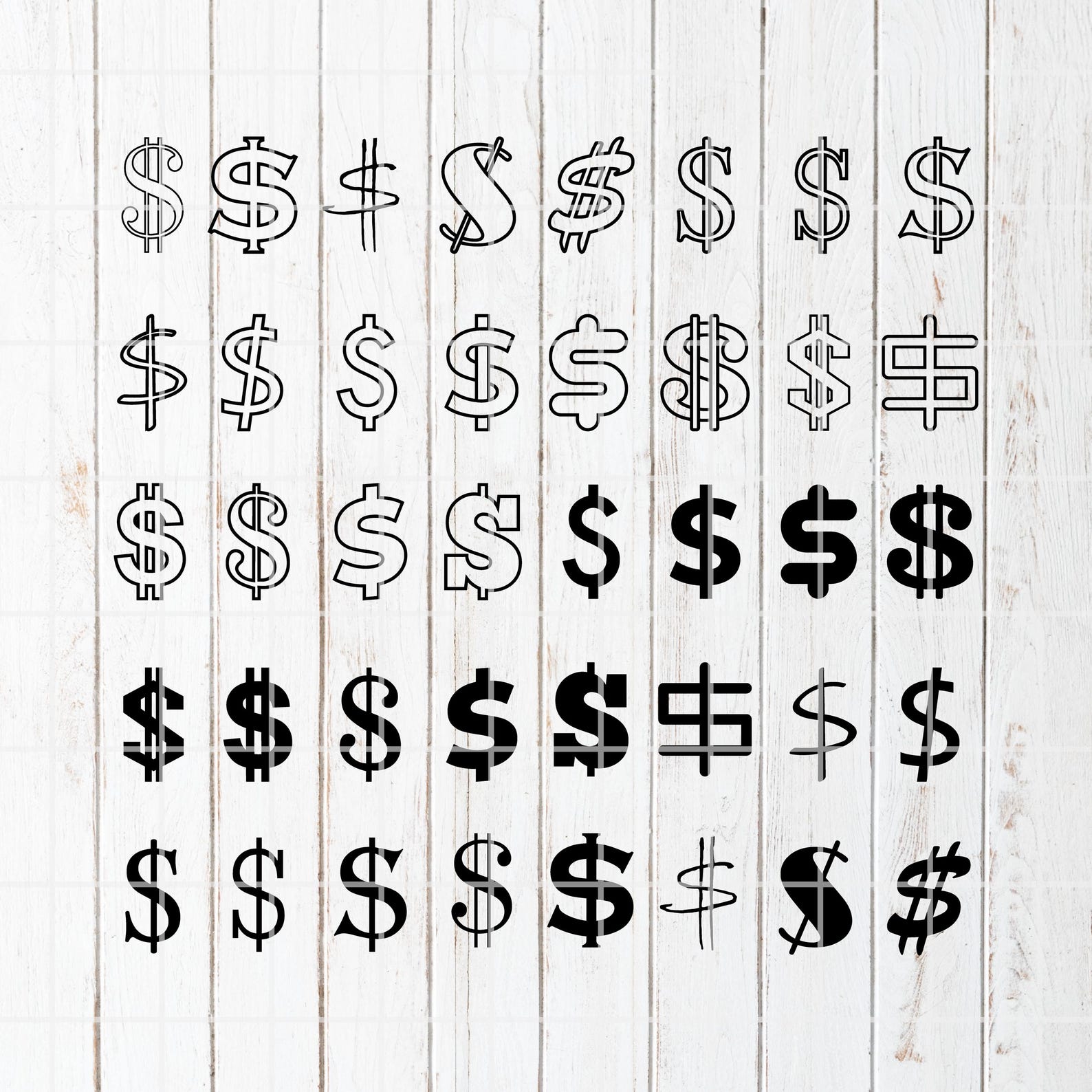 Dollar Sign SVG, PNG, AI, Clipart Bundle. Vector Cut Files (digital ...