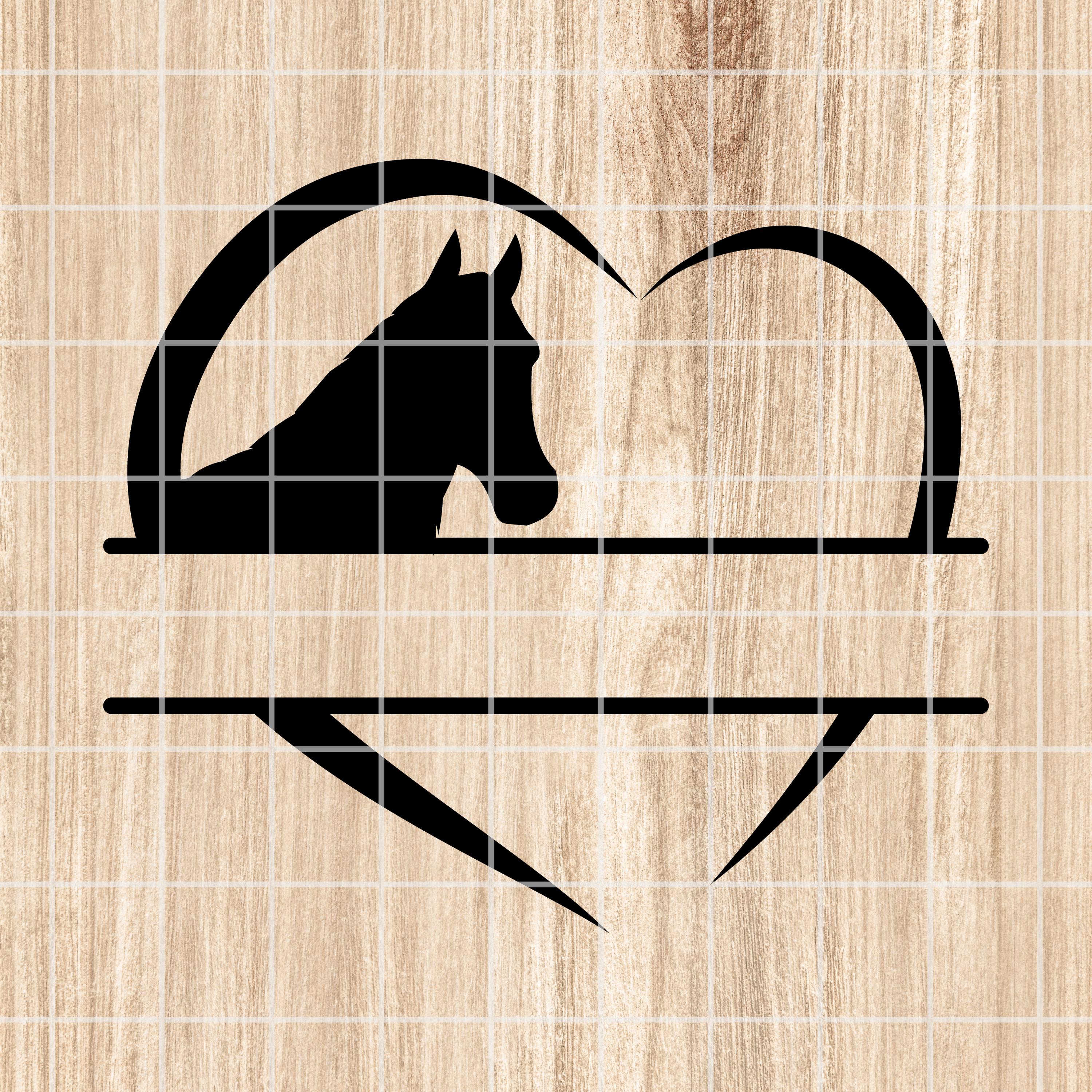 Horse Heart Split Name Frame SVG, Monogram Cut File (digital Download ...