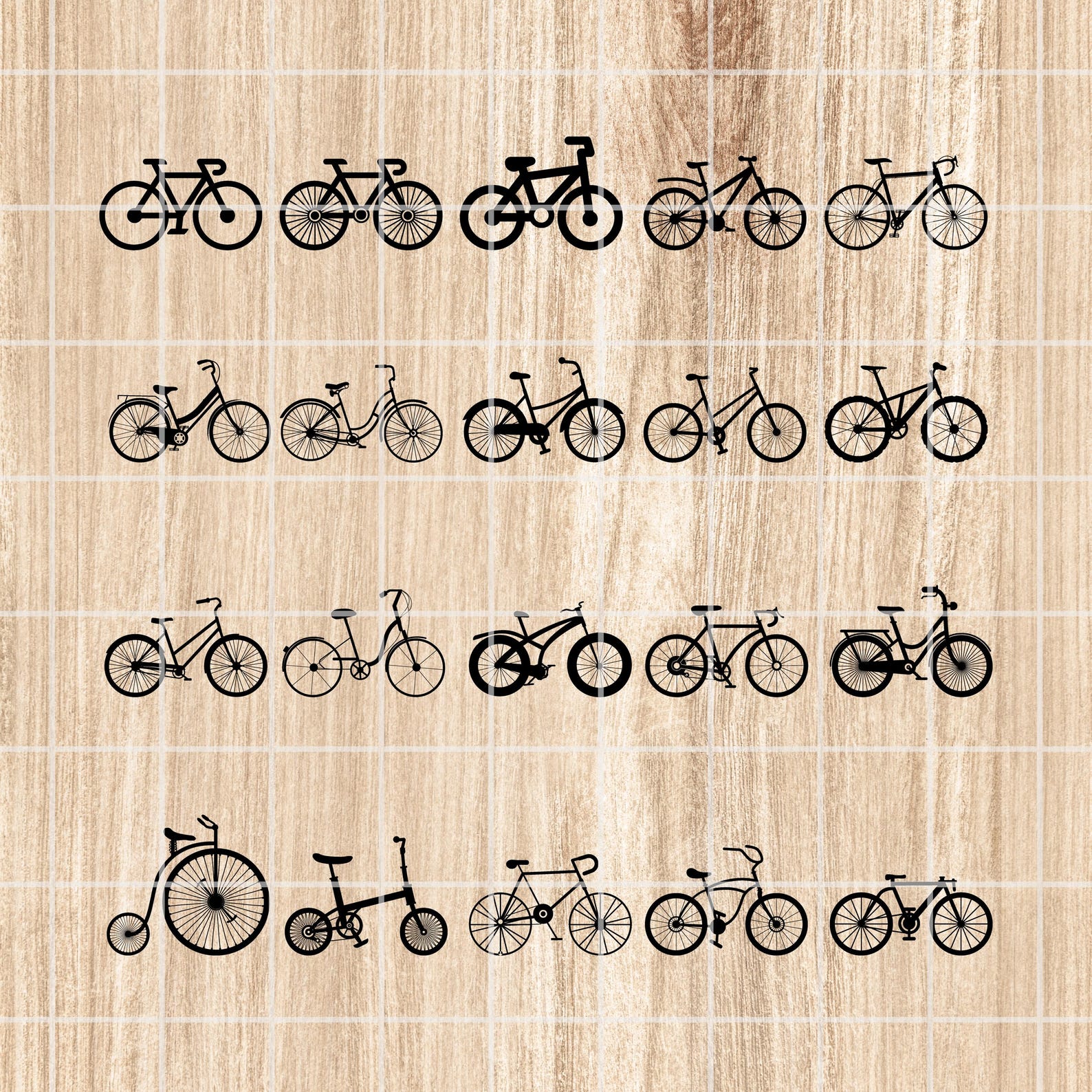 Bicycle SVG, PNG, AI, Clipart Set. Bike Vector Illustration Cut Files ...