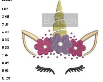 Unicorn With Flowers Machine Embroidery Applique Design for - Etsy