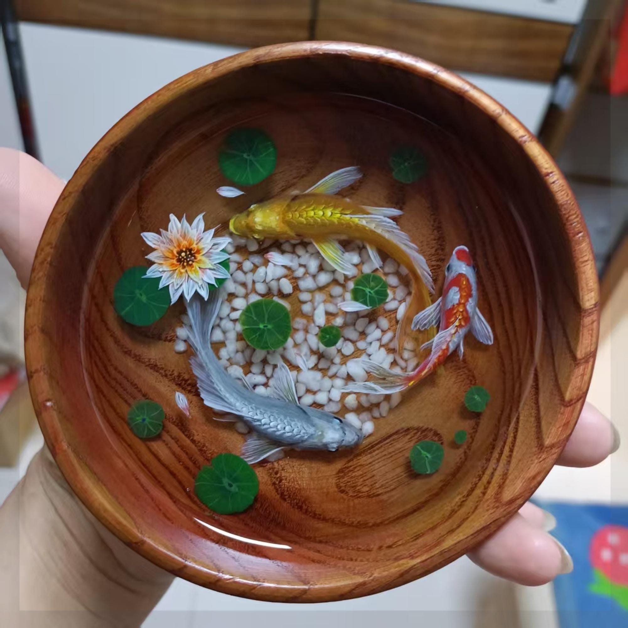 3D Koi Resin Art: Layered Epoxy Pond Decor on Wood - Etsy