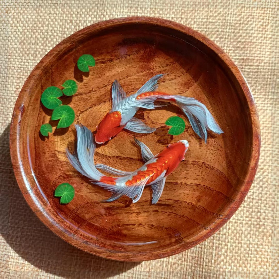 3D Koi Resin Art: Layered Epoxy Pond Decor on Wood - Etsy