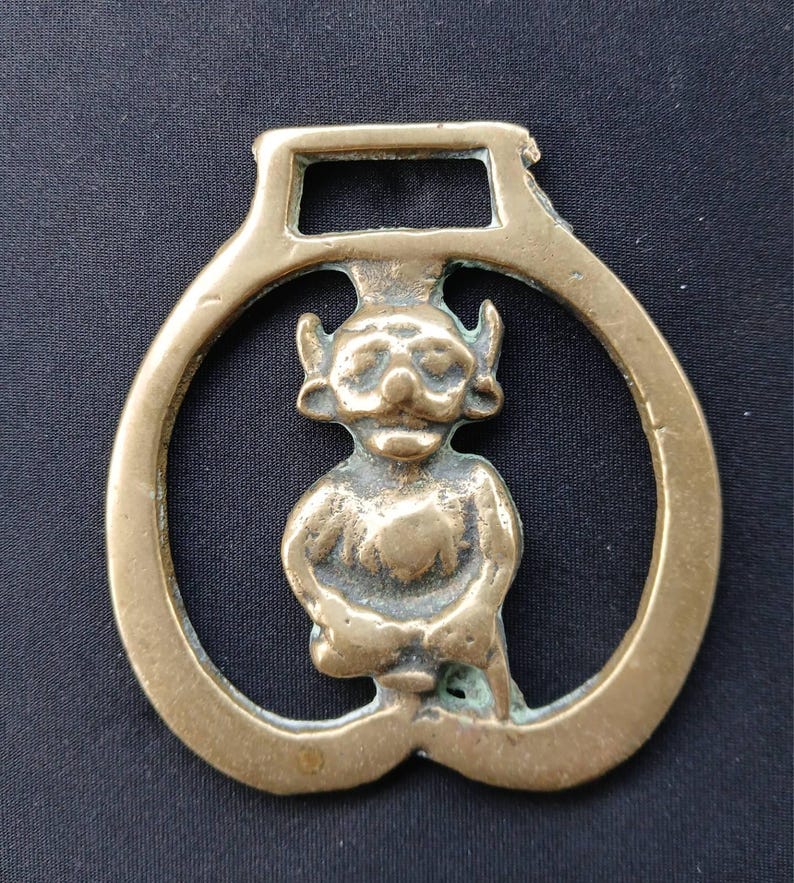 Vintage Brass Horse Medallion, Devil Imp Gift Idea, Christmas Gift ...