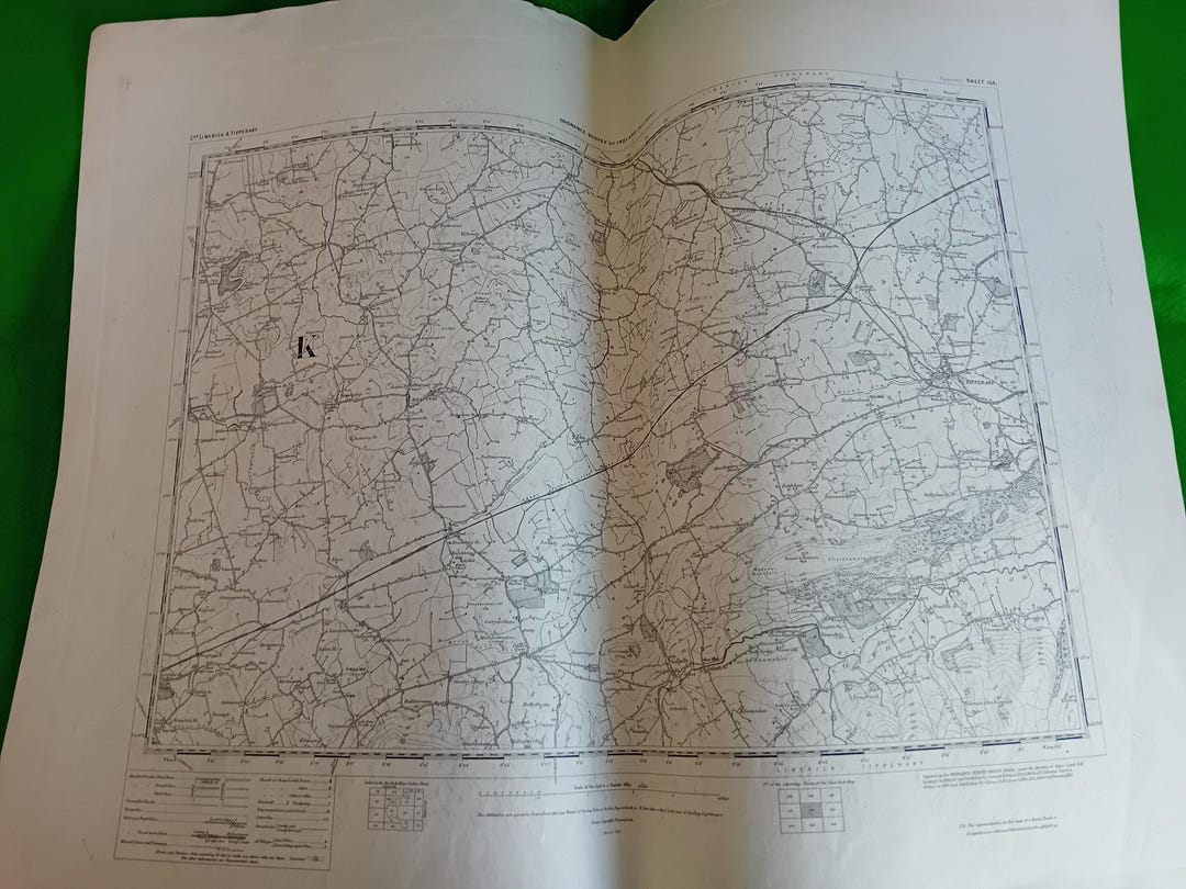Vintage Irish Ordnance Landscape Map, Limerick and Tipperary, Map of ...