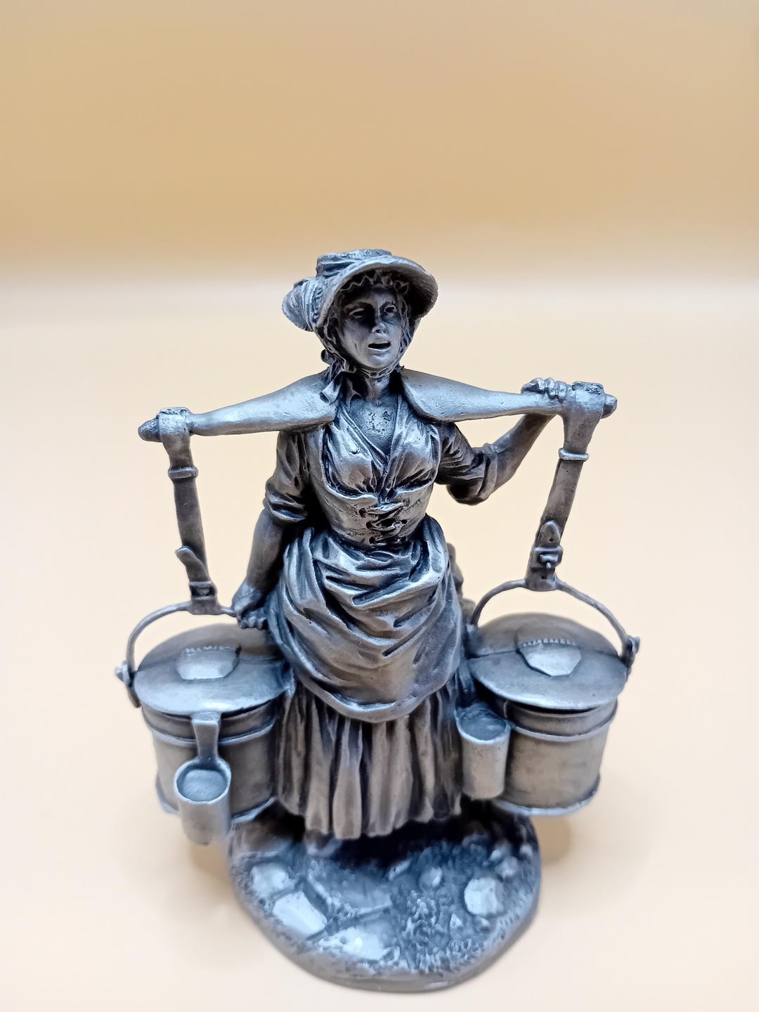 Vintage Lifelike Pewter Milk Maid Woman, Figurine, Home Decor, Pewter ...