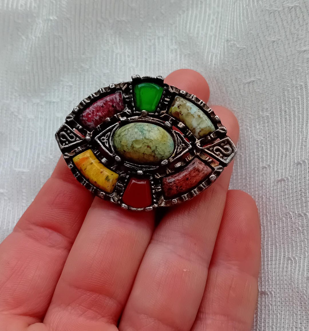 Vintage Irish Multi Stone Silver Toned Brooch, Irish Pin, Celtic Brooch ...