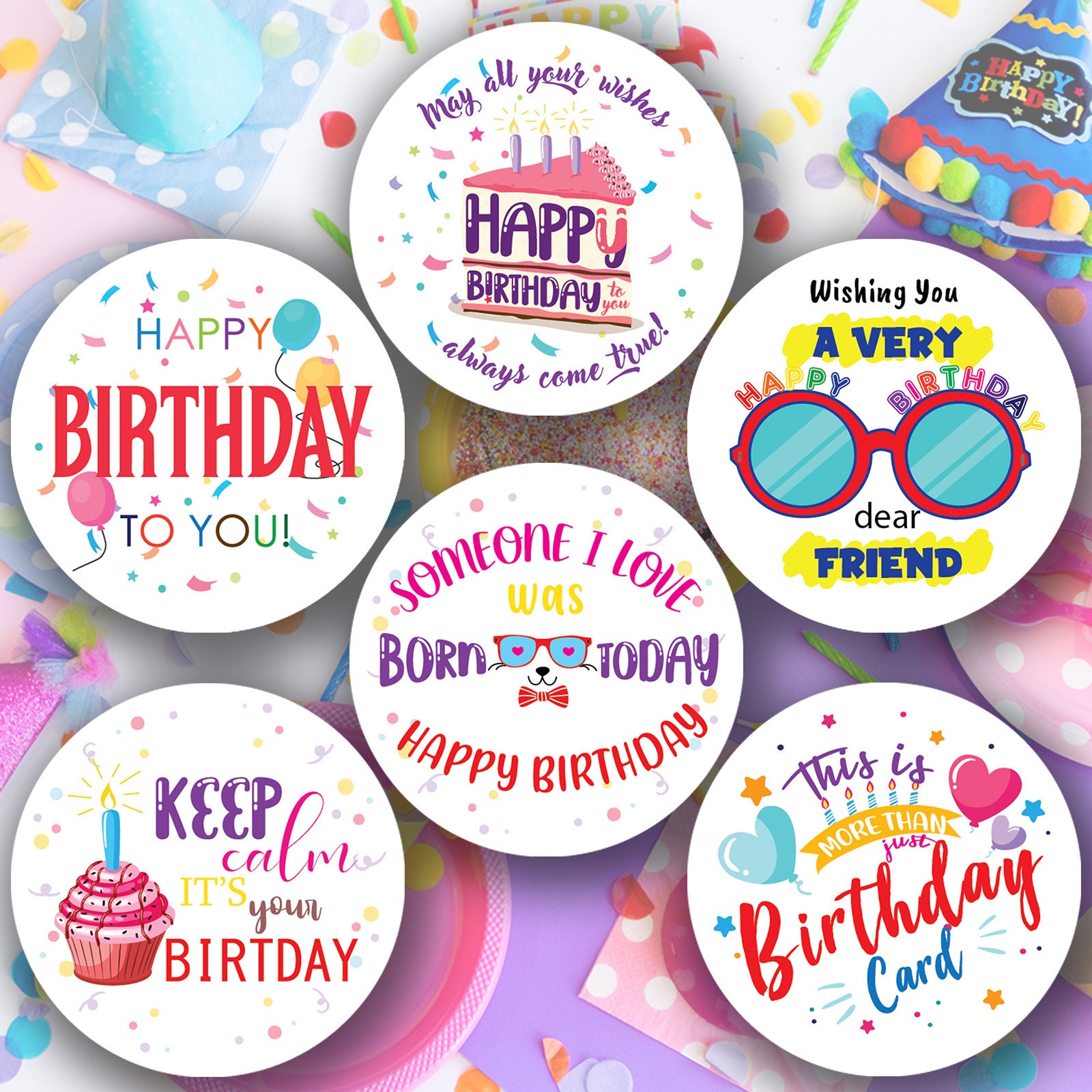 Birthday Stickers Happy Birthday Round Labels Address Printed - Etsy