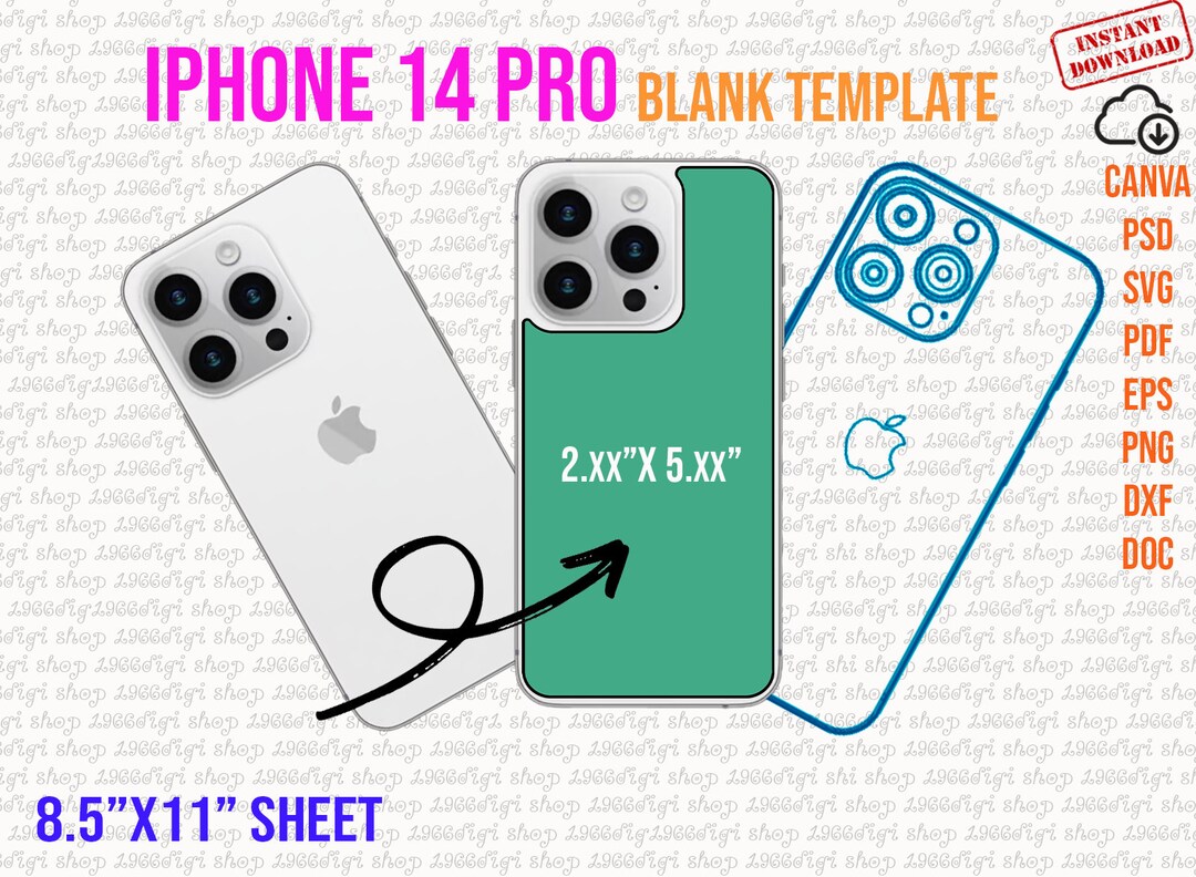 IPhone 14 Pro Template, Phone Case SVG, 8.5x11 (digital Download) - Etsy