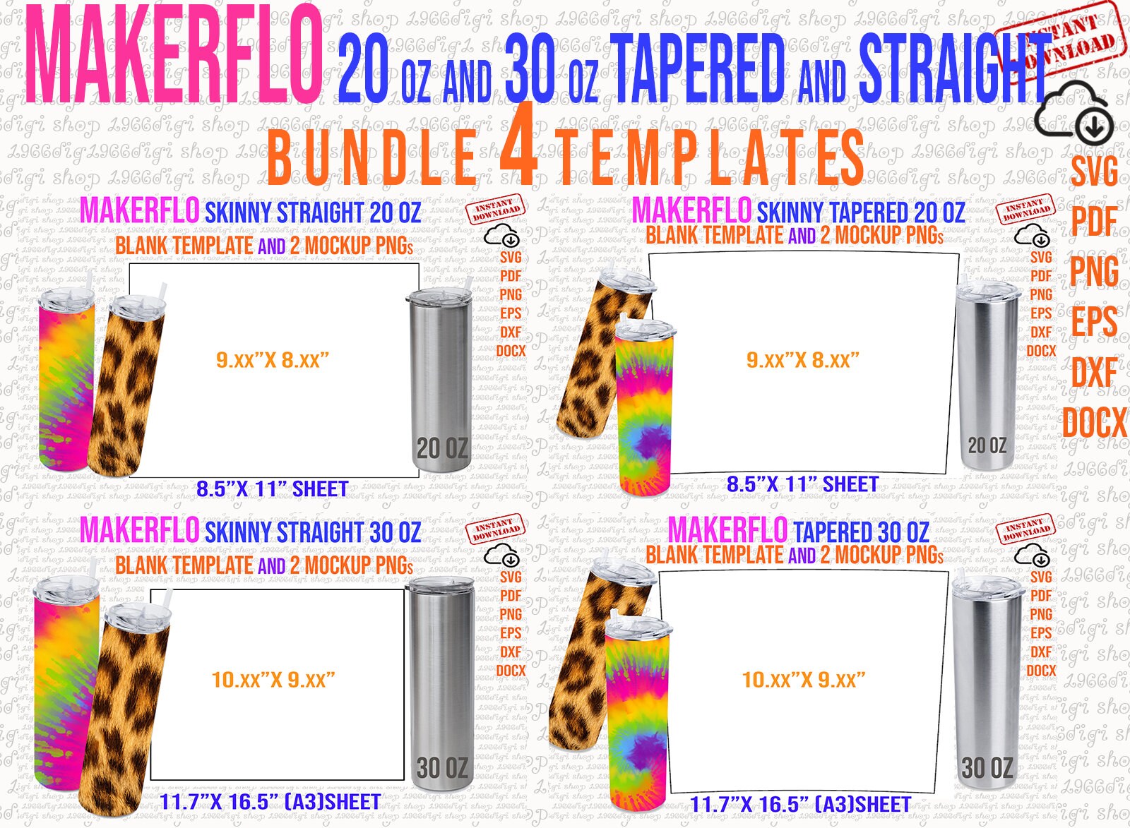 Makerflo Template Makerflo Bundle 4 Templates 20 Oz and 30 - Etsy