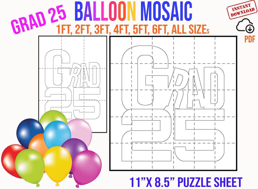 Grad Mosaic, Graduation 2025, Prom 2025, Balloon Template 1 Ft, 2 Ft, 3 ...