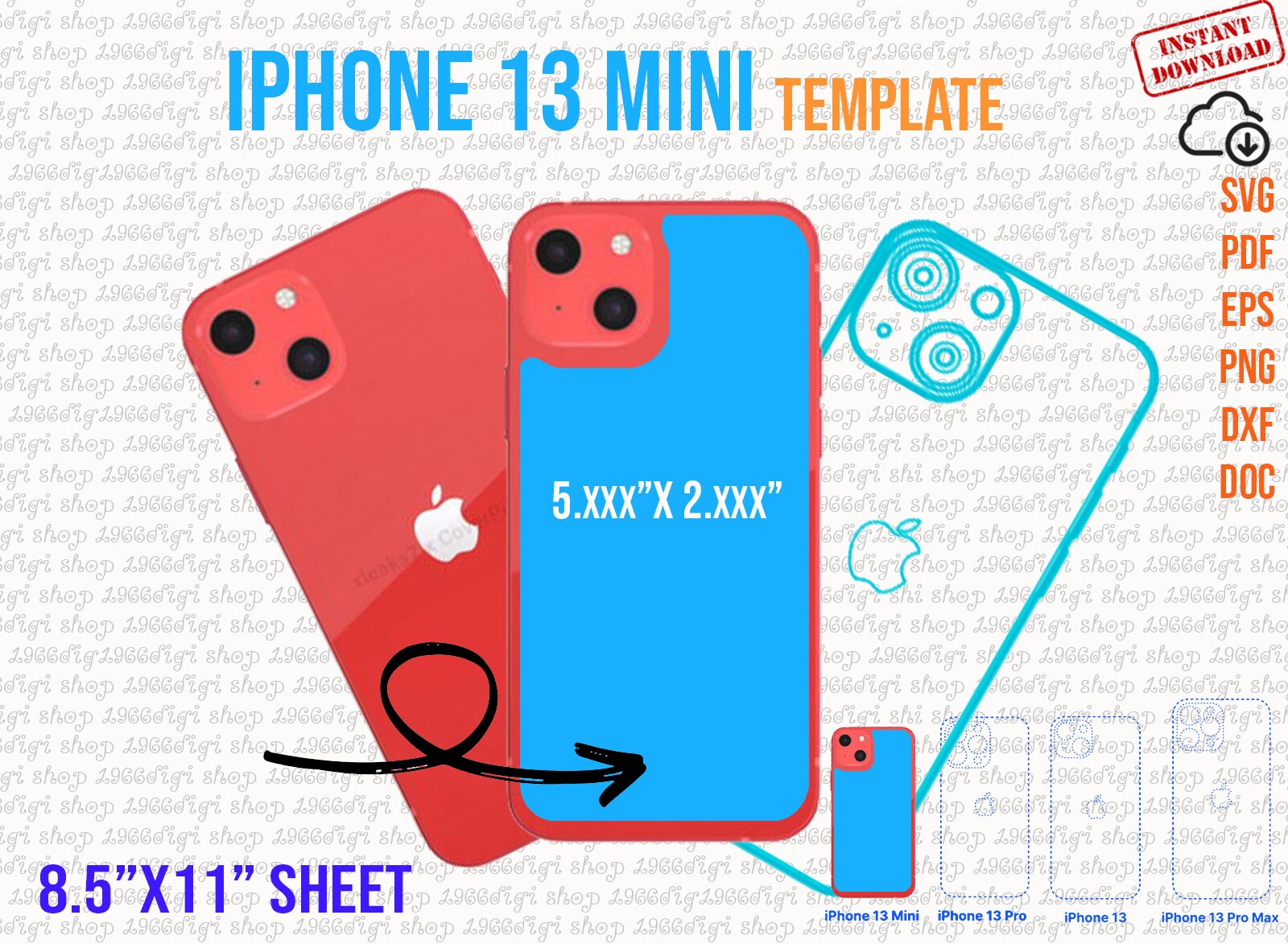 IPhone 13 Mini Template, iPhone Svg, Phone Case Template, iPhone 13 ...