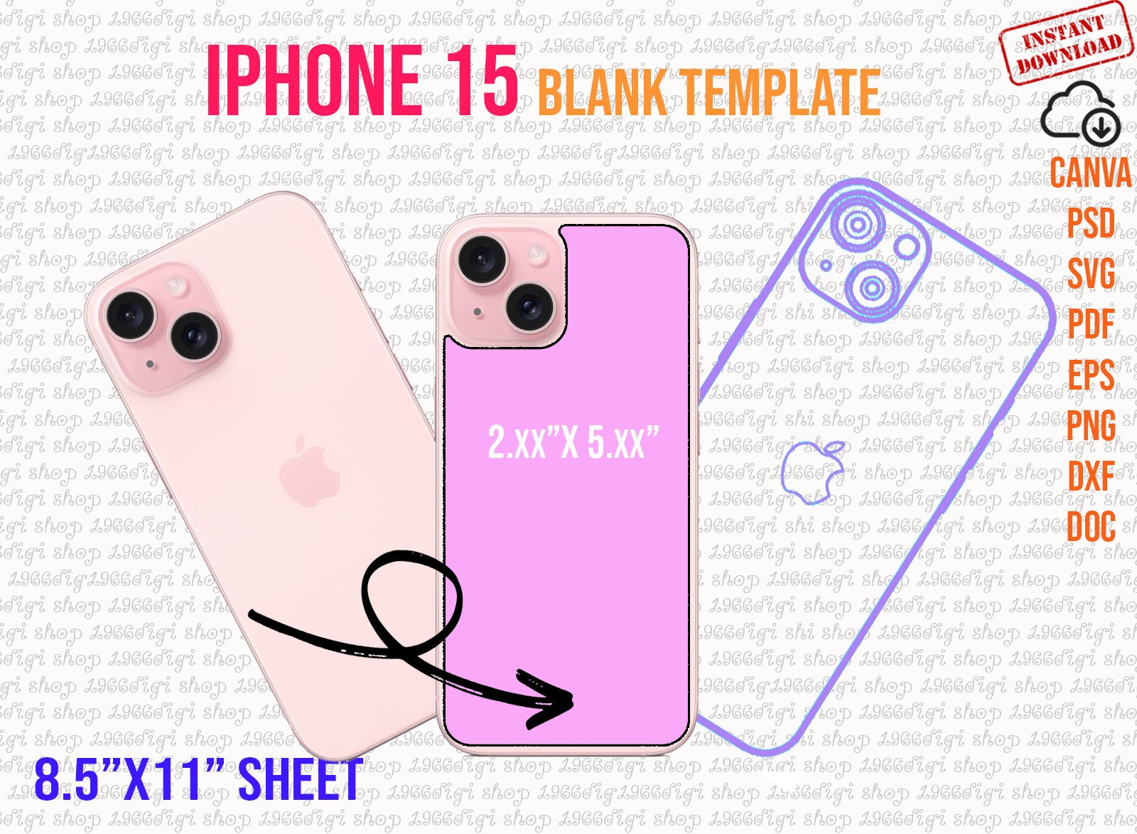 IPhone 15 Case Template: DIY Design, 8.5"x11" (digital Download) - Etsy