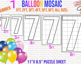 Number 7 Mosaic Digital Template 2 Ft, 3 Ft, 4 Ft, 5 Ft, Balloon ...