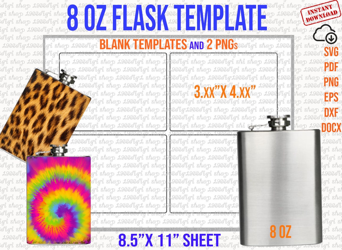 Flask Svg, Flask Template, Flask 8 Oz Template,alcohol Svg, Flask Svg ...