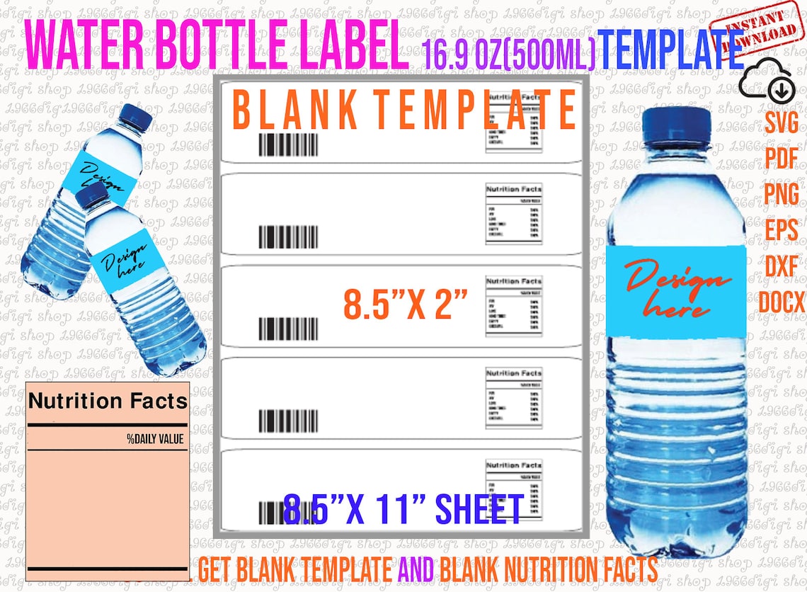Water Bottle Svg Water Bottle Labels Template Water Bottle - Etsy