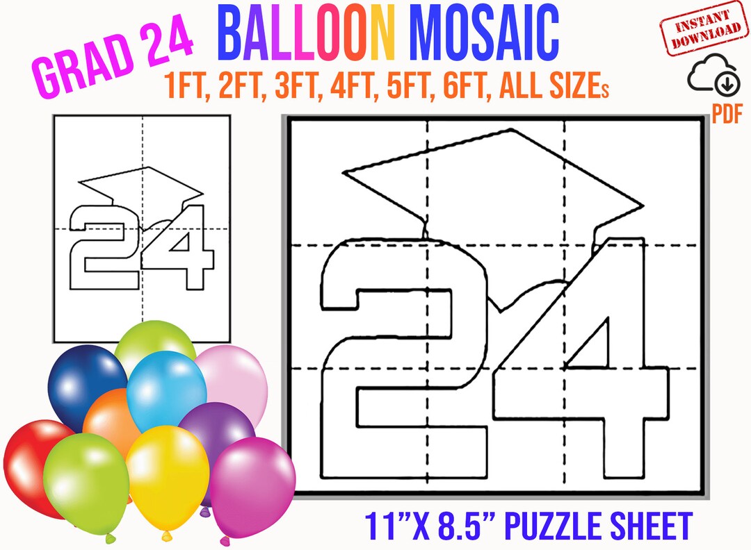 Grad 24 Mosaic, Graduation 2024, Prom 2024, Balloon Template 1 Ft, 2 Ft ...