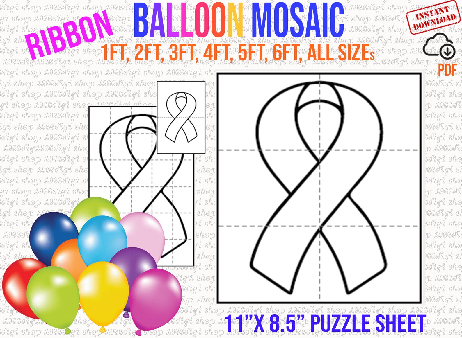 Ribbon Mosaic, Awareness Ribbon Balloon Template 1 Ft, 2 Ft, 3 Ft, 4 Ft ...