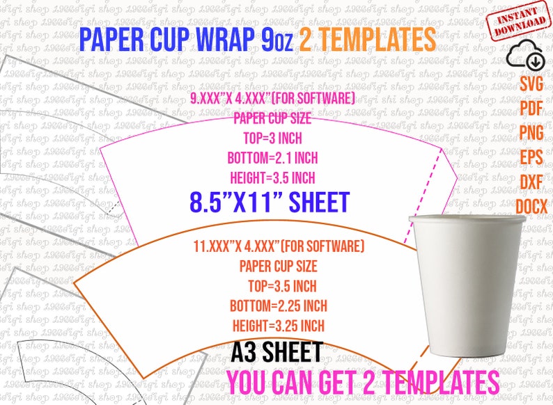 Paper Cup Template 9oz, 9 Ounce Full Wrap, Styrofoam Coffee Cup 9oz ...