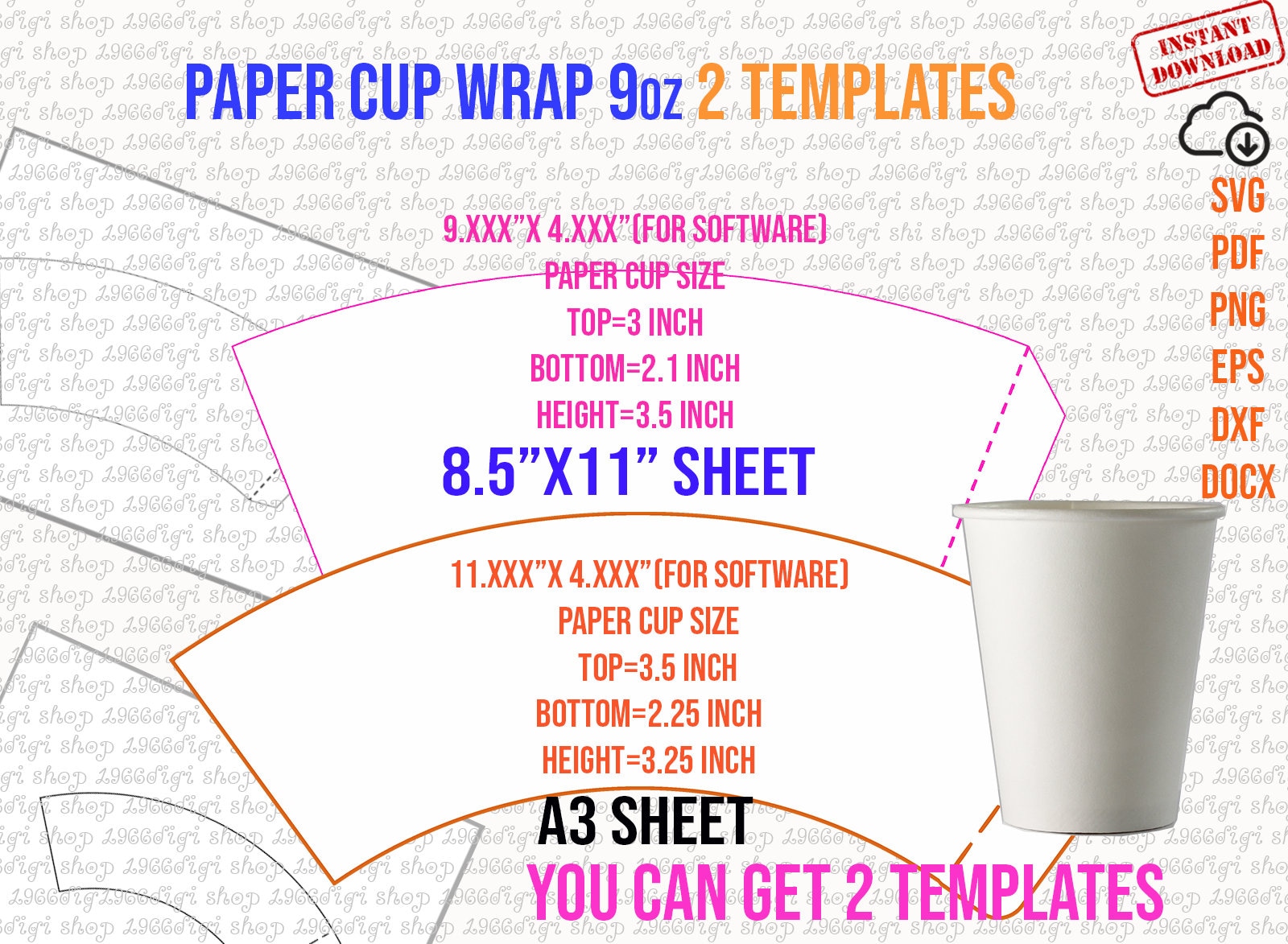 9oz Paper Cup Template: Full Wrap Design (digital Download) - Etsy