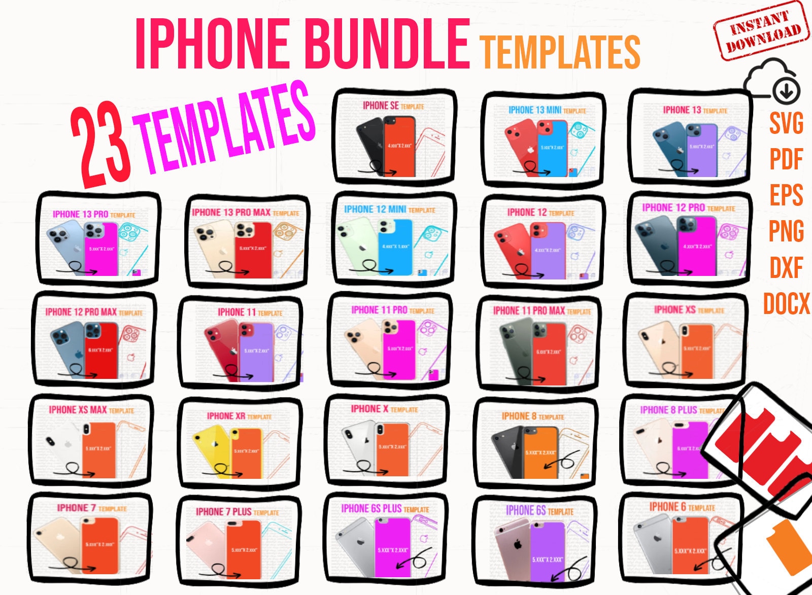 Iphone Svg Iphone Template 23 Templates Iphone Bundle Svg - Etsy