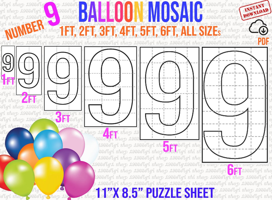 Mosaic Numbers Number 9 Mosaic Balloon Frame Template 1 Ft - Etsy