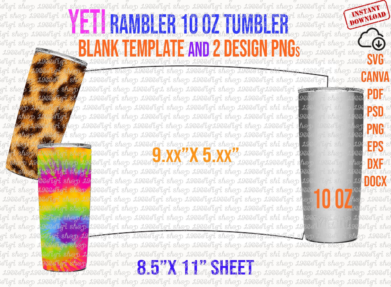 Yeti 10oz Rambler Template: Full Wrap Sublimation Designs (digital ...