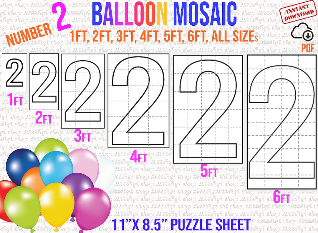 Number 2 Balloon Mosaic Template: 1-6 Ft Sizes (PDF Download) - Etsy