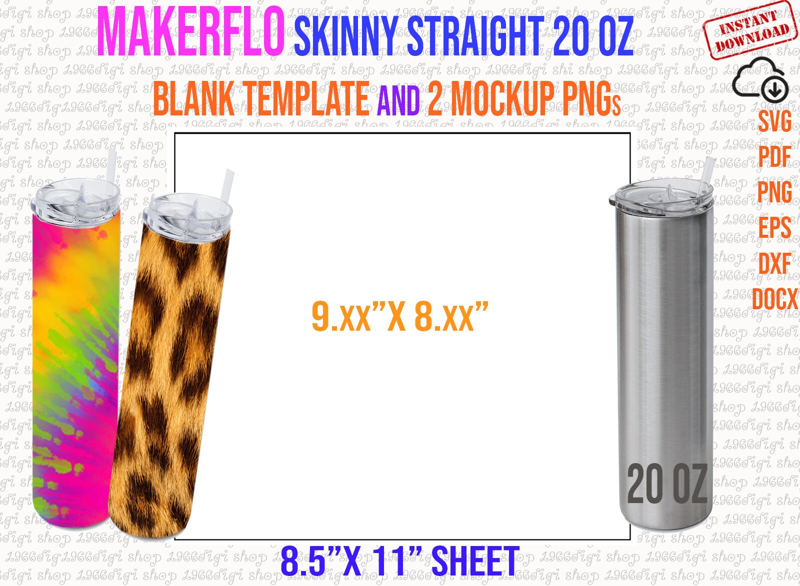 Makerflo 20oz Straight Tumbler Template: Full Wrap SVG PNG PDF (digital ...