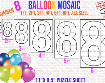 Number 7 Mosaic Digital Template 2 Ft, 3 Ft, 4 Ft, 5 Ft, Balloon ...