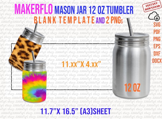Makerflo Mason Jar 12oz Tumbler Template Full Wrap for Mason - Etsy