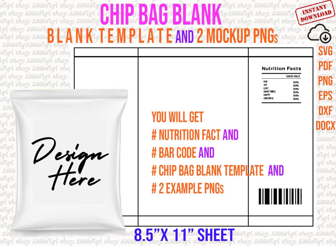 Chip Bag Template, Chip Bags, Chip Bag Svg, Chip Bag Personalized ...