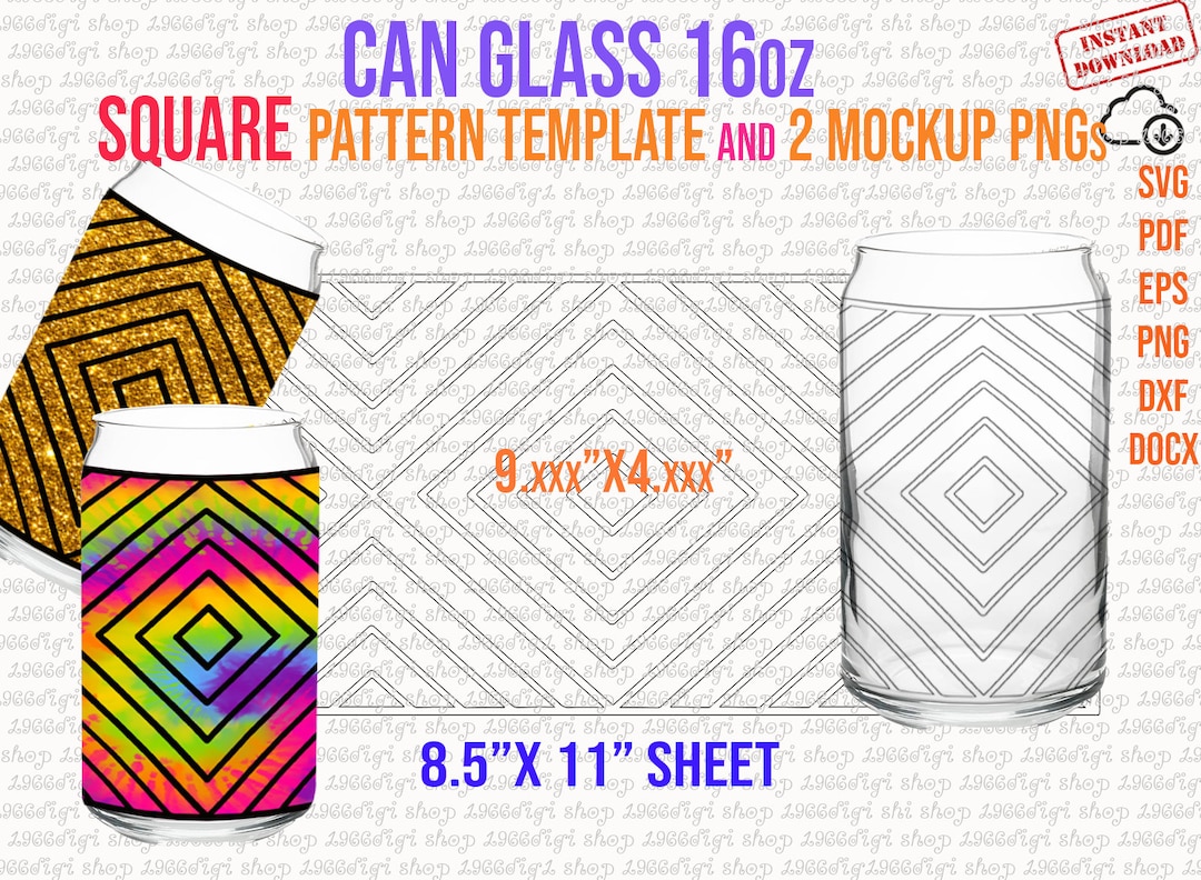 Libbey Glass 16 Oz Template, Square Can Glass Svg, Beer Glass Svg ...
