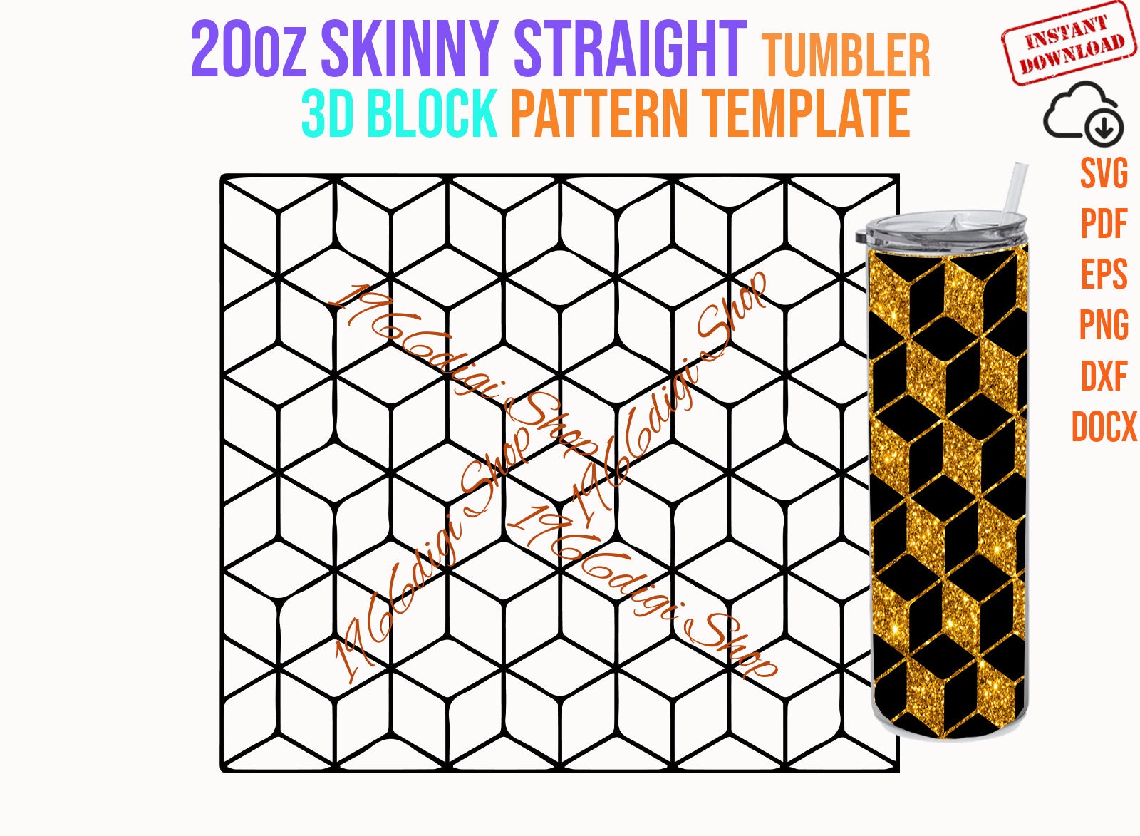 Tumbler Template, 3d Block 20oz Skinny Straight Template, Tumbler Wrap ...