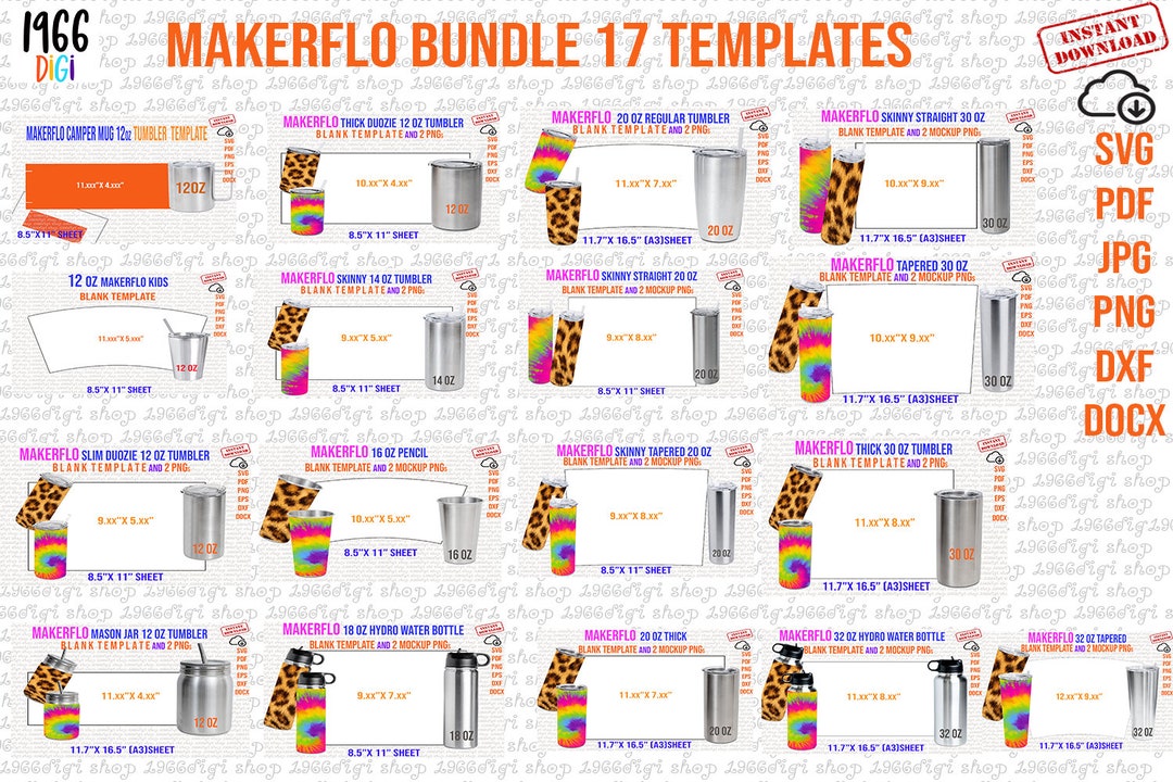 Makerflo Bundle 17 Templates for Sublimation Tumblers Svg, Png, Dxf ...