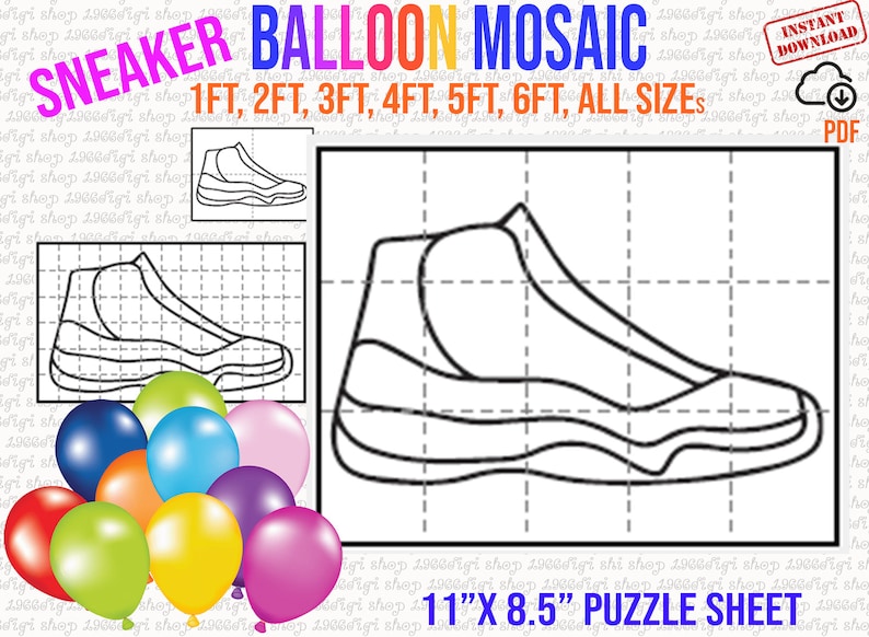 Mosaic Sneaker, Mosaic Shoe, Balloon Frame Template 1 Ft, 2 Ft, 3 Ft, 4 ...