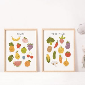 Set of 2 Educational Posters, Fruits, Vegetables Posters, Kids Wall ...