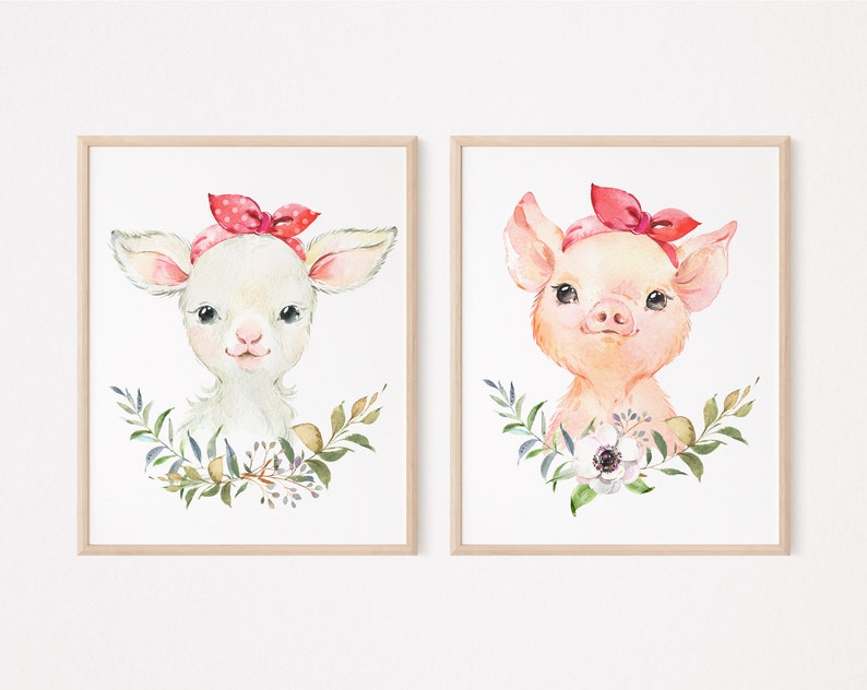 Set of 2 Farm Posters Watercolor Animals Farm Portrait Wall - Etsy