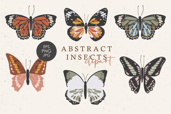 Boho Butterflies Clipart Abstract Butterfly Elements Digital | Etsy