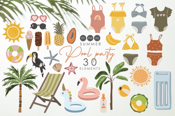 Summer Pool Party Clipart Summer Items Collection Digital | Etsy