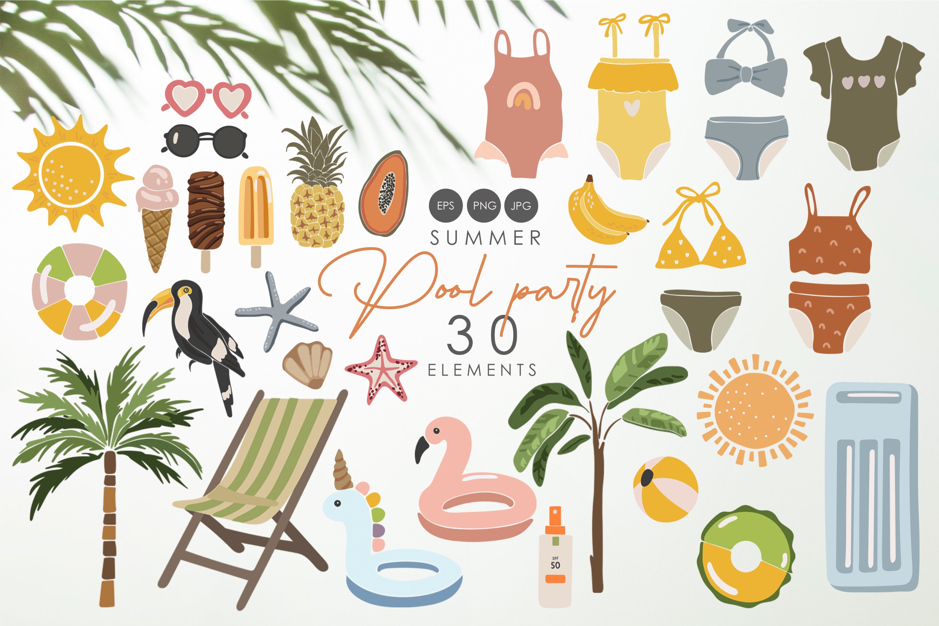 Summer Pool Party Clipart, Summer Items Collection, Digital Summer ...