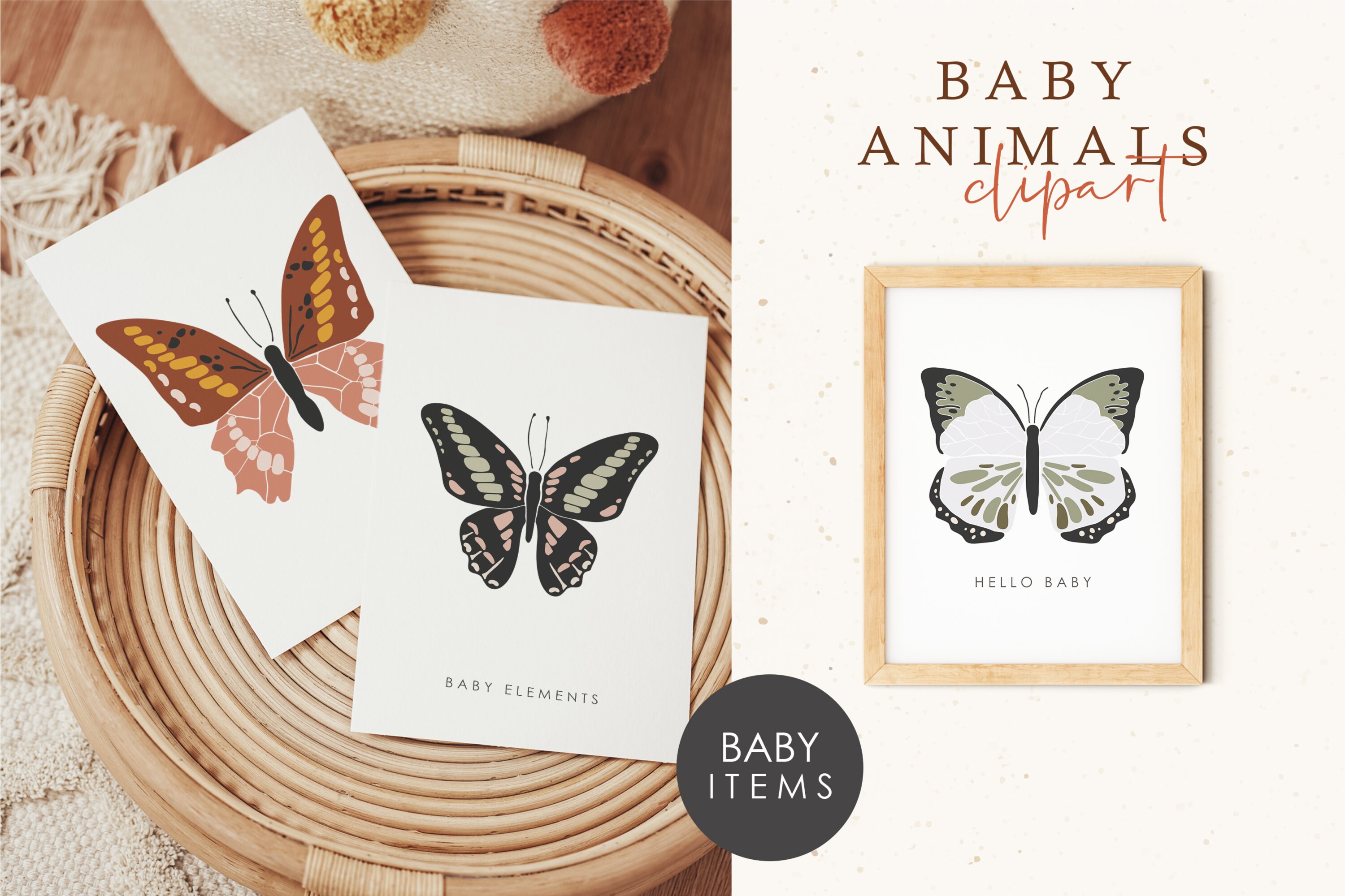 Boho Butterflies Clipart Abstract Butterfly Elements Digital - Etsy