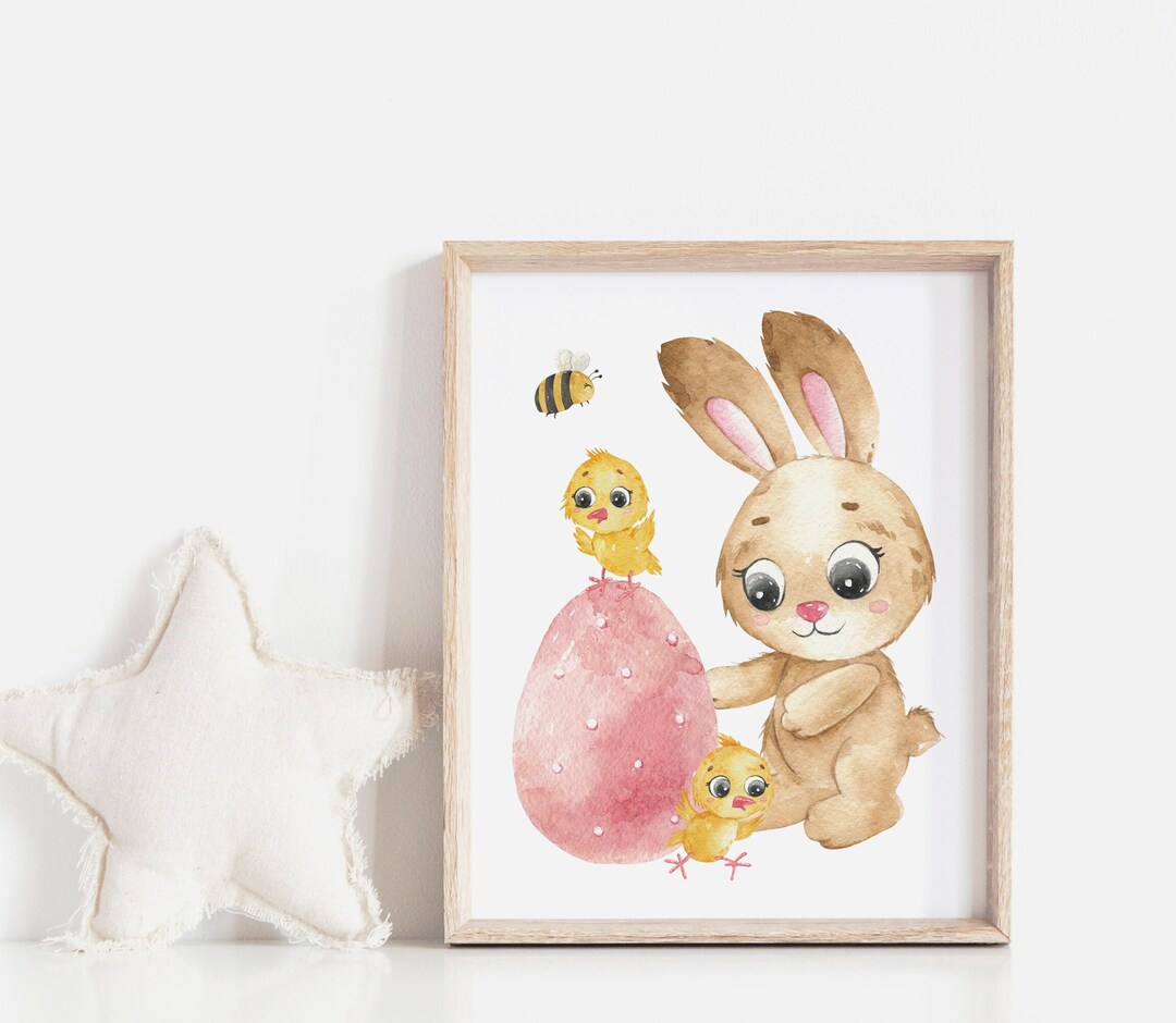 Easter Animals Wall Print, Easter Baby Room Decor, Watercolor Rabbit ...
