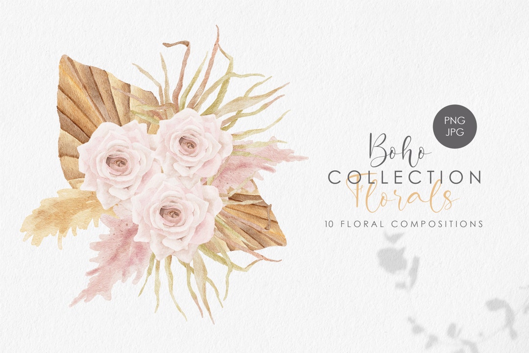 Boho Floral Clipart, Spring Flower Elements, Wedding Floral Bouquet ...