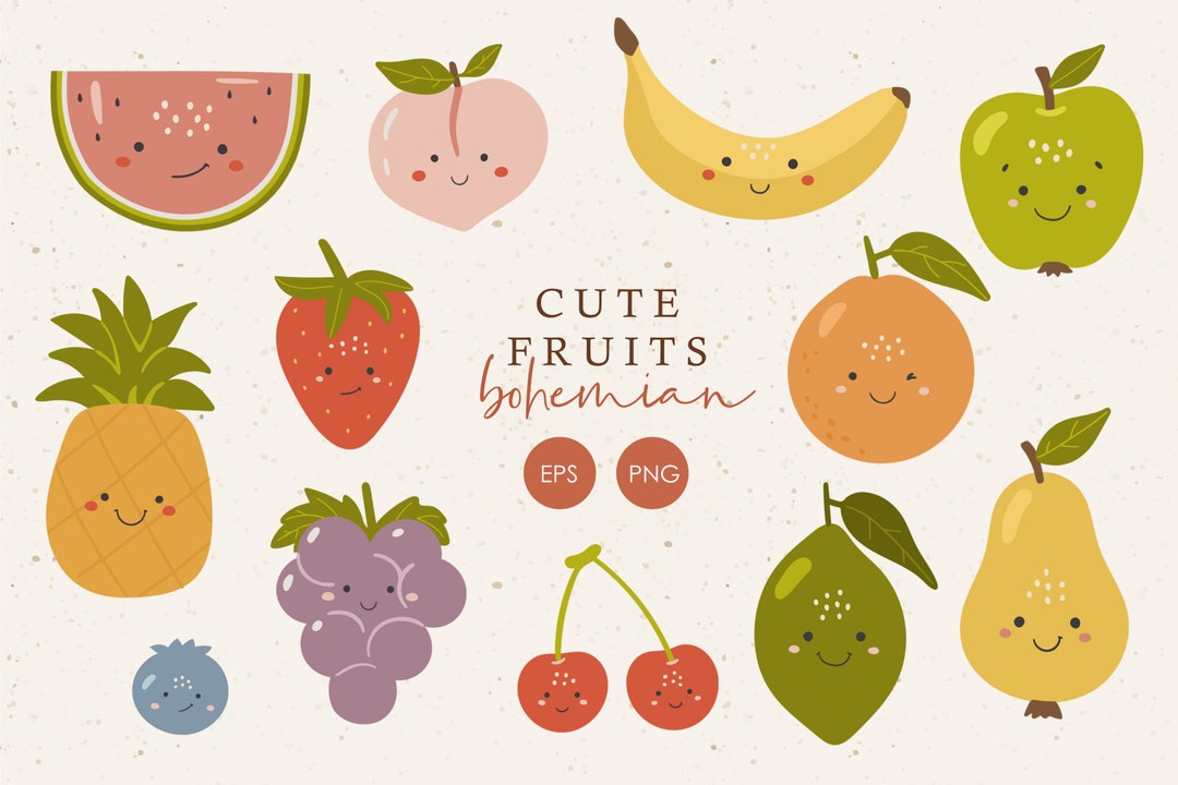 Cute Fruits Clipart, Fruits With Face Clipart, Funny Fruits ...